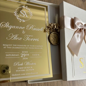 Gold Mirrored Boxed Invitation With Ribbon, Wax-sealed & Parchment ...
