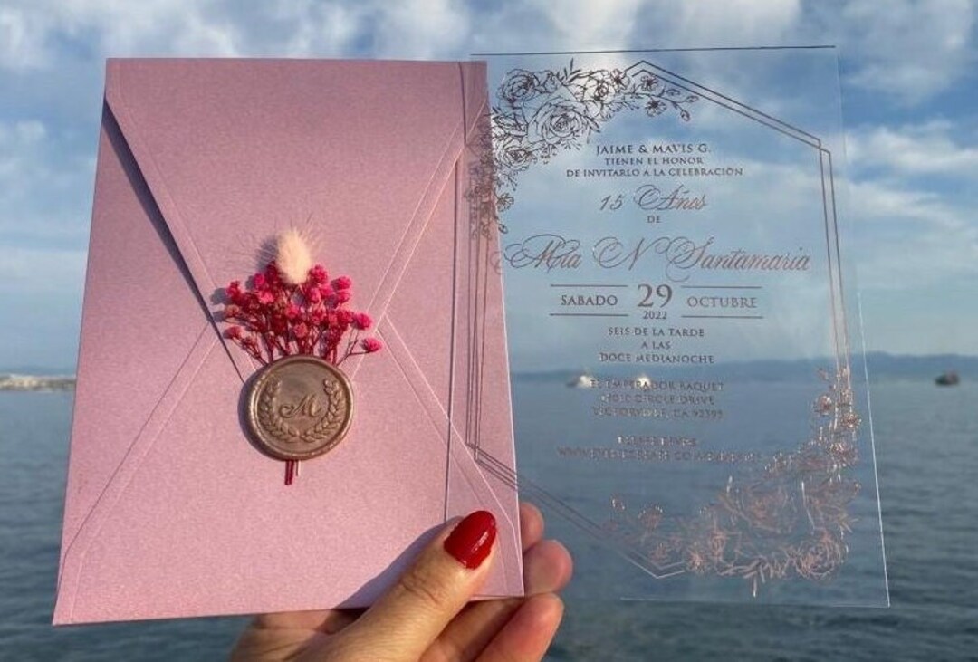 Rose Gold Acrylic Quinceanera Invitation: Pearlescent Pink Envelope - Etsy