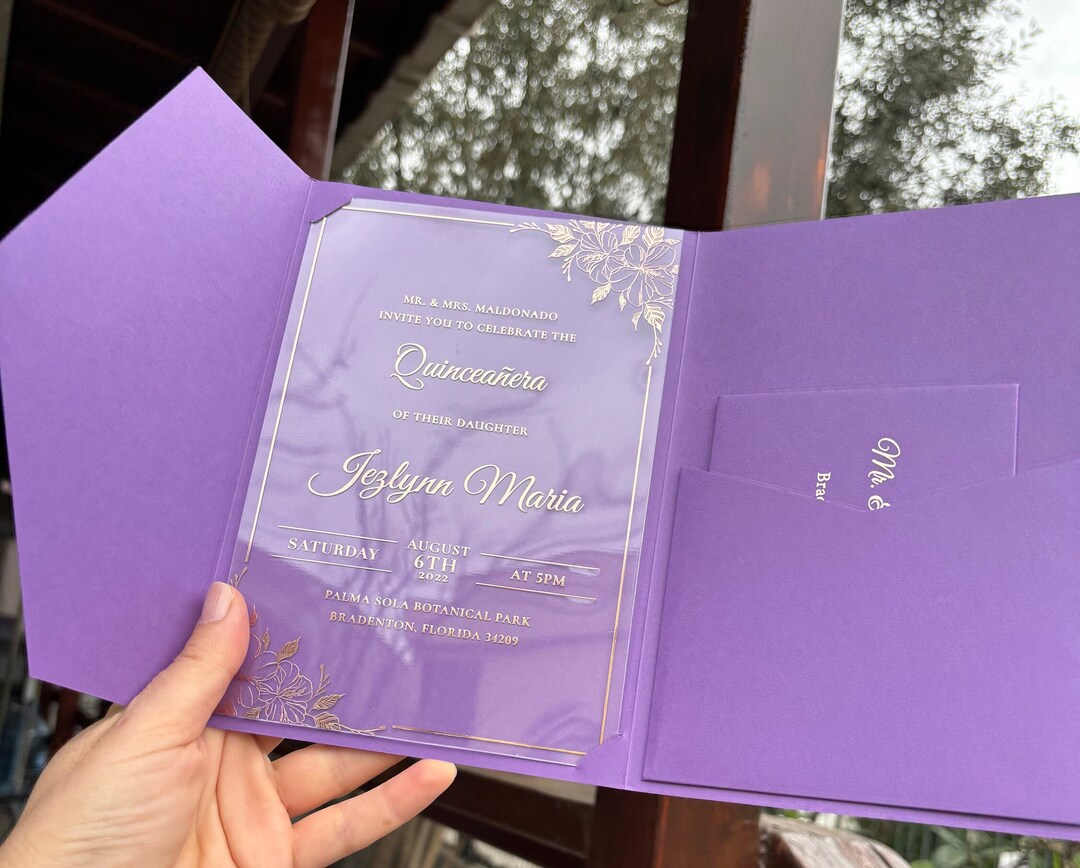 Acrylic Quinceanera Invitation, Clear Acrylic Tri-fold Invitation, Rose ...