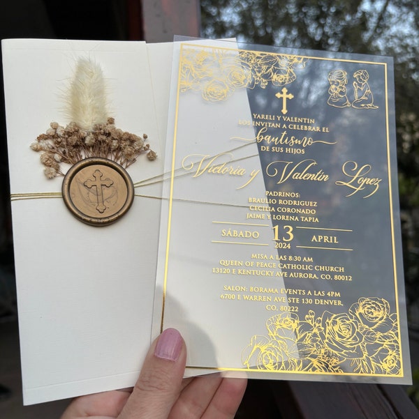 Floral Acrylic Quinceanera Invitations, Pearlescent Pink Half Envelope ...