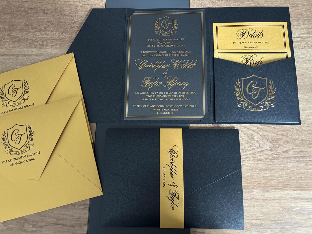 Gold Wedding Invitation Set. Acrylic Invitation With Gold Foil Print ...