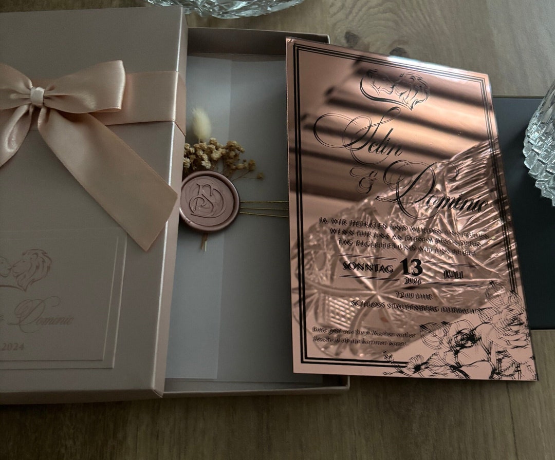 Elegant Rose Mirrored Wedding Invitation With Pearlescent Rose Colored ...