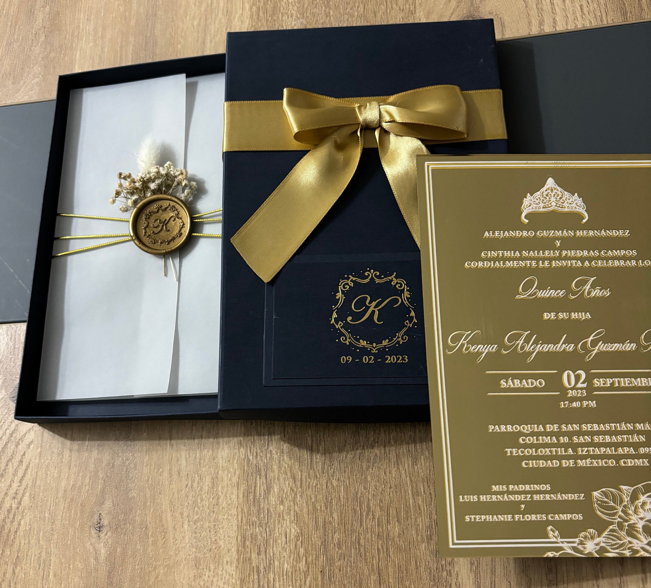 Customizable Gold Mirrored Invitation Box: Lux Quinceañera Invitation ...