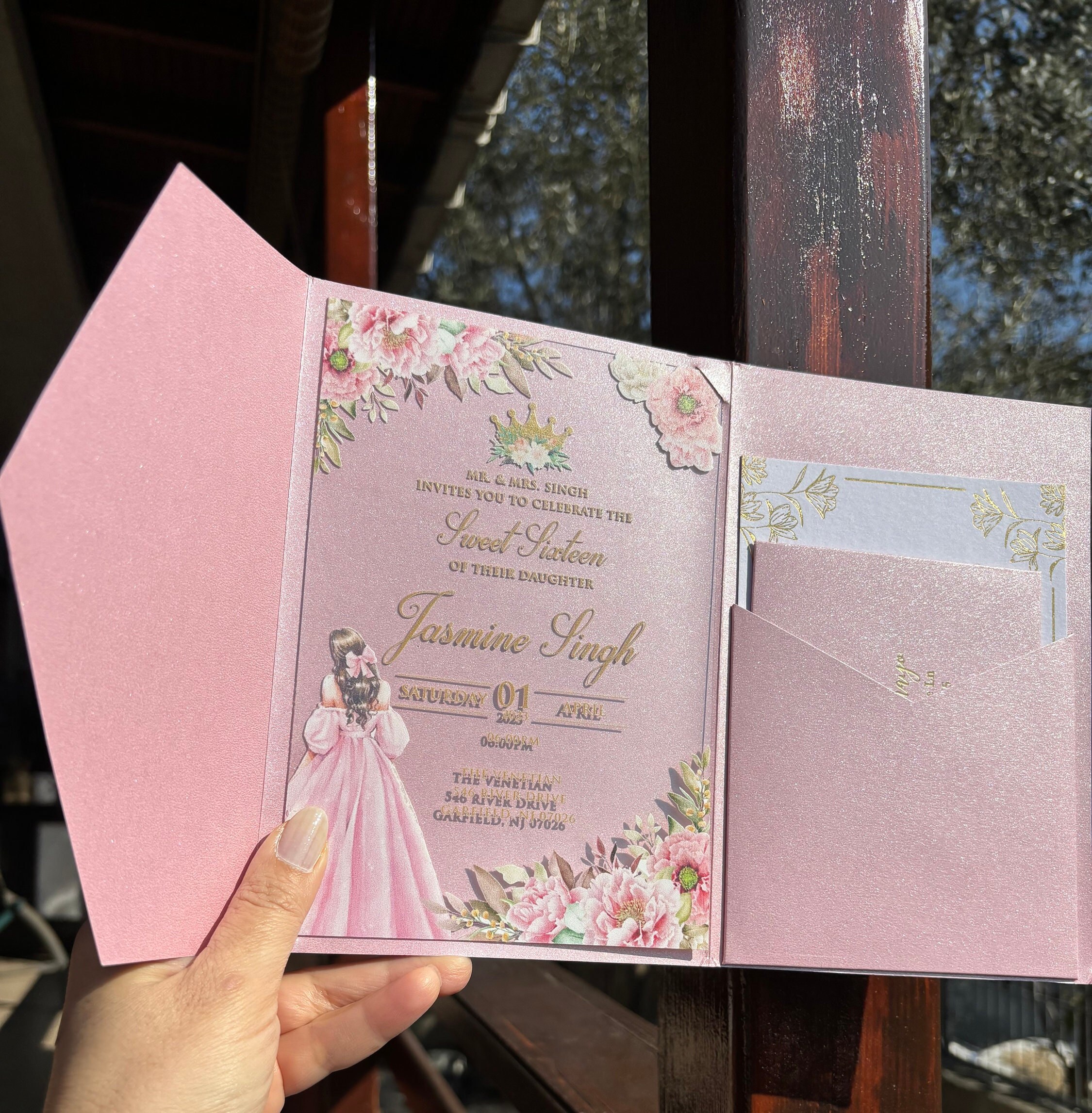 Floral Acrylic Quinceañera Invitations, Acrylic Pink Princess Dress ...