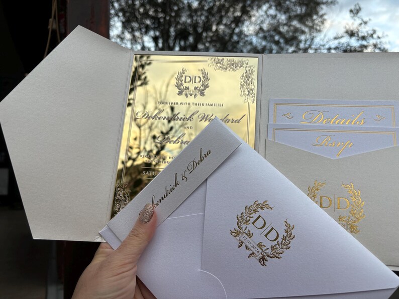 Luxury Gold Mirror Acrylic Wedding Invitation, Foil Printed Invite ...
