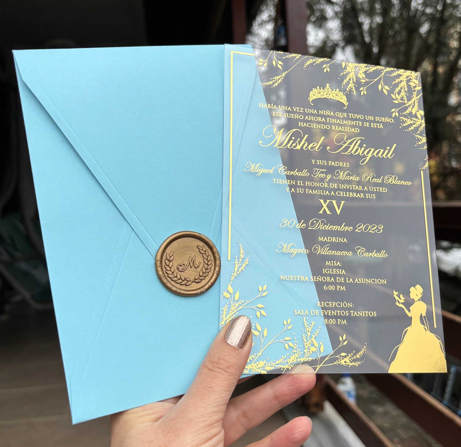 Acrylic Quinceañera Invitation. Baby Blue Acrylic Sweet 15 Birthday ...