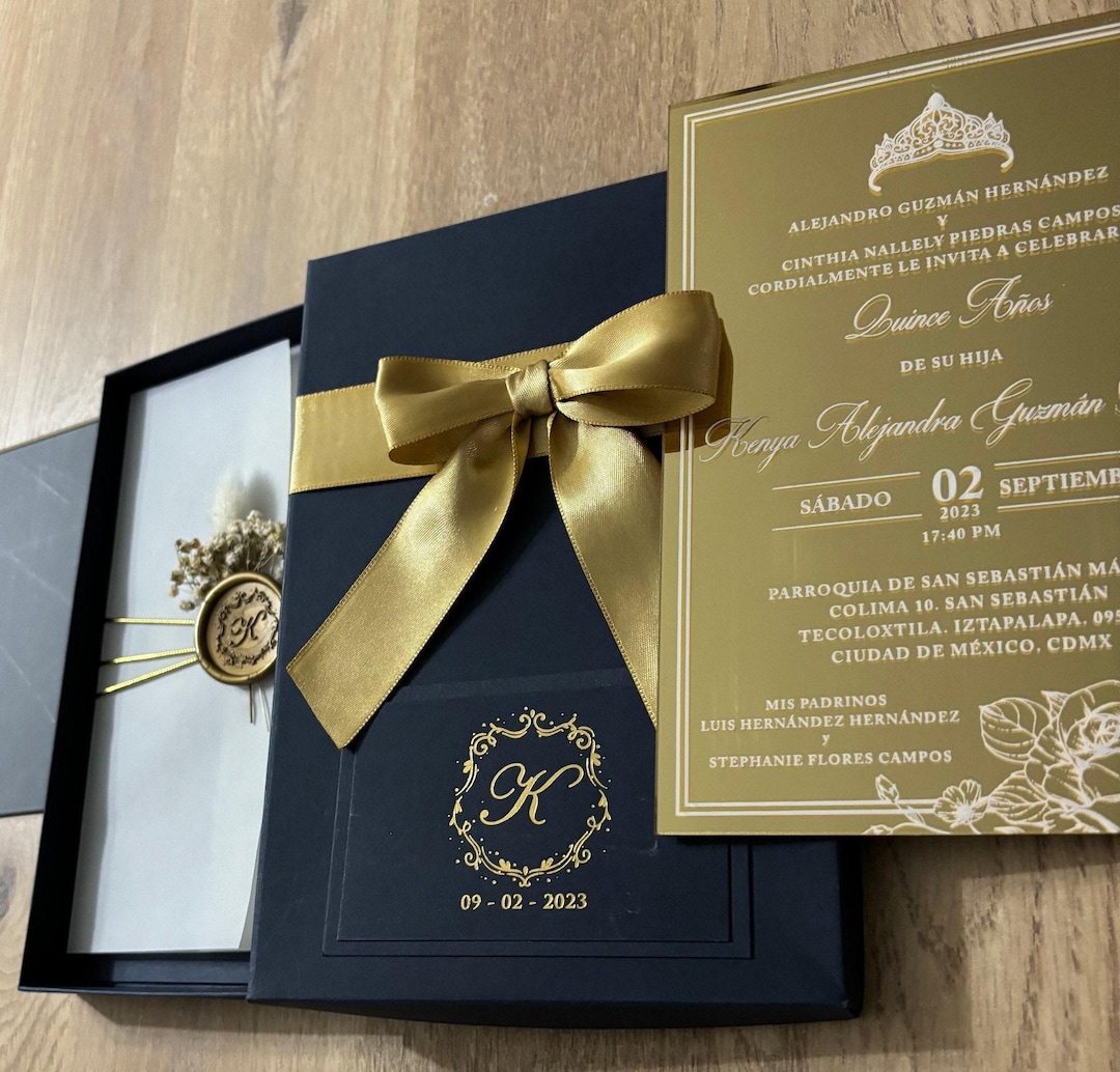 Customizable Gold Mirrored Invitation Box: Lux Quinceañera Invitation ...