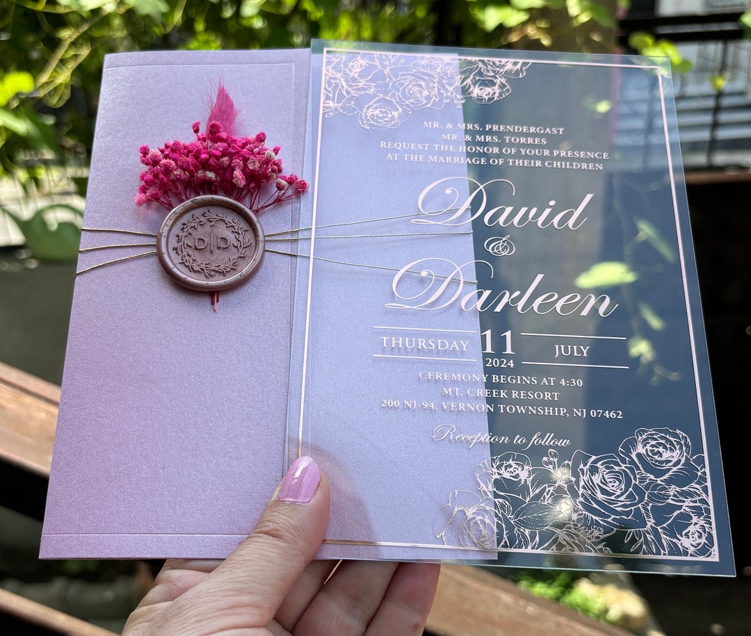 Luxury Acrylic Wedding Invitation.pearlescent Pink Half Envelope.rose ...