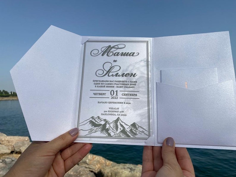 Luxury Acrylic Wedding Invitation With Pocket, Pearl White Pearlescent ...