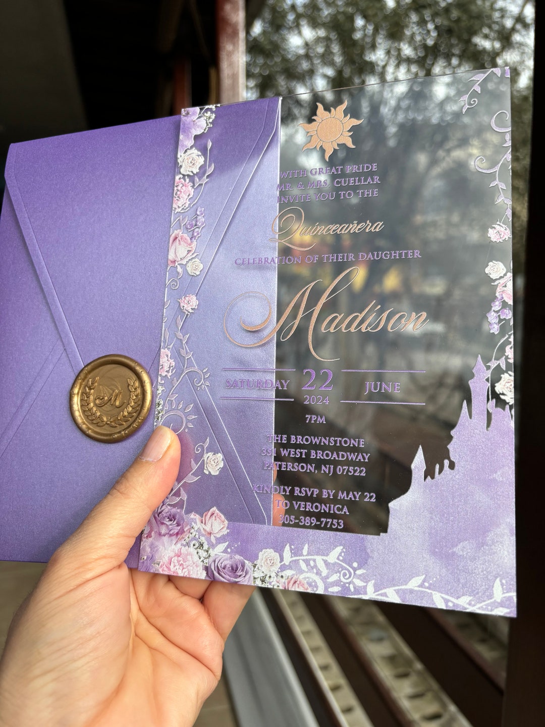 Rapunzel's Fairy Tale Tower Invitation. Acrylic Quinceañera Invitation ...