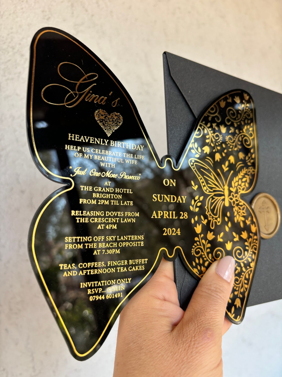 Customizable Acrylic Butterfly Invitation With Pearlescent Black ...