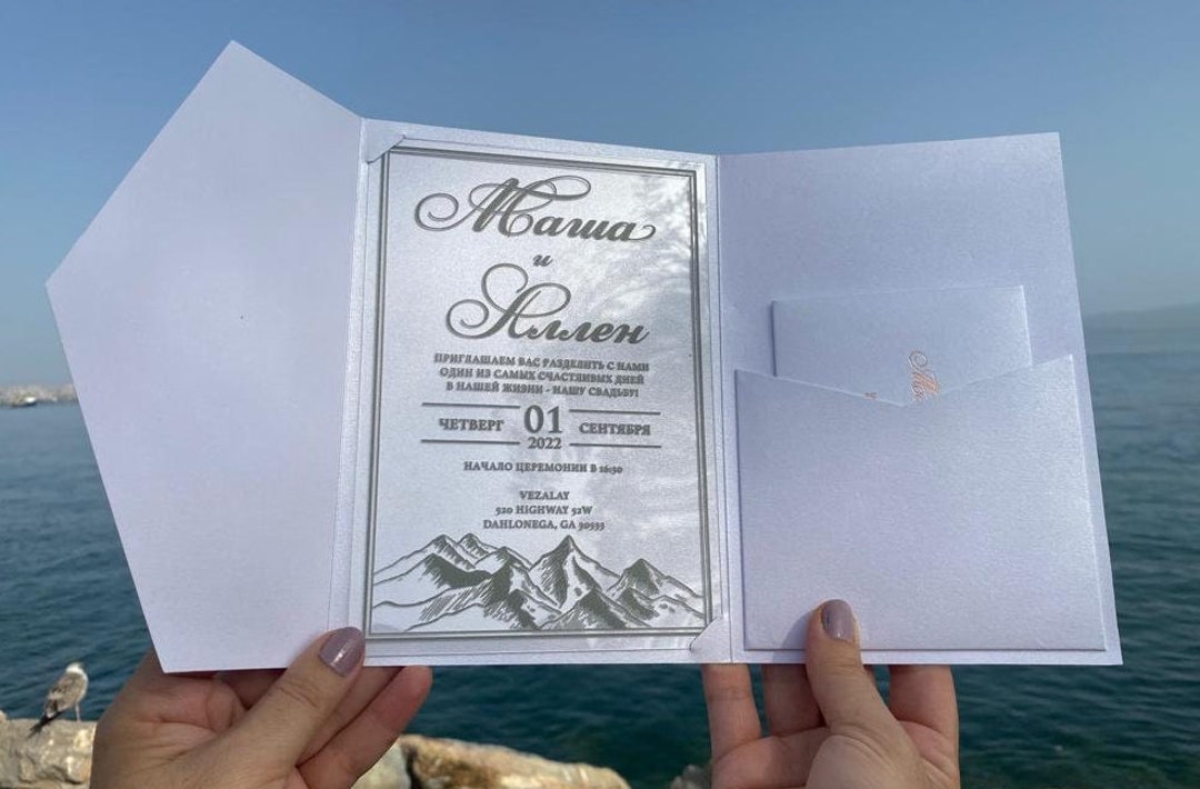 Luxury Acrylic Wedding Invitation With Pocket, Pearl White Pearlescent ...
