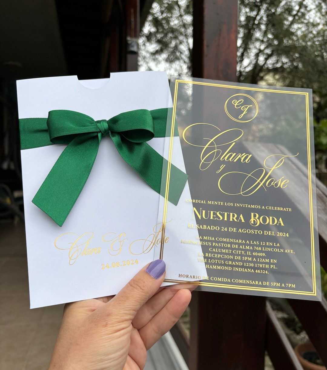 Acrylic Invitation Card Wrapped in Green Ribbon,customizable Acrylic ...