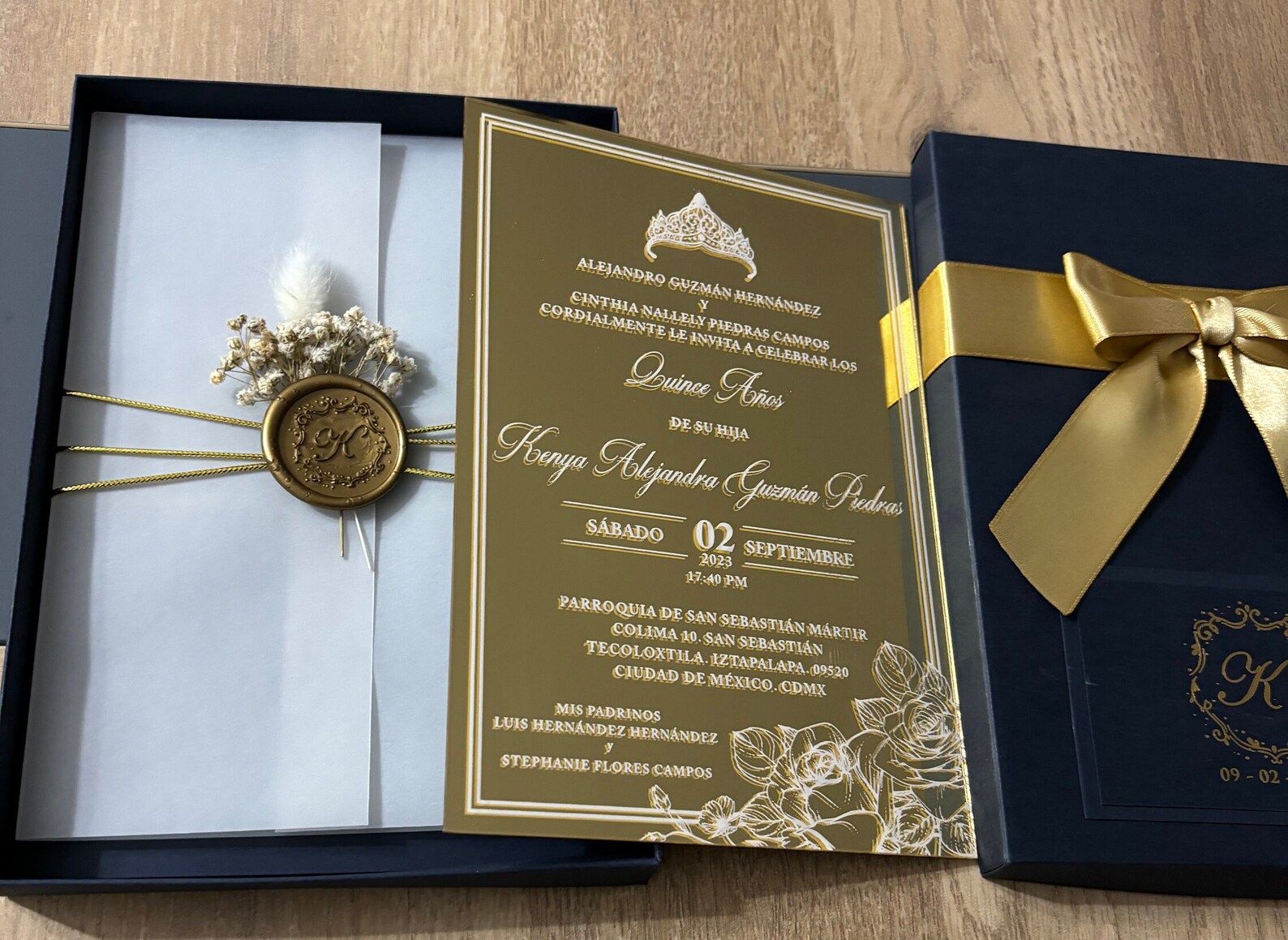 Customizable Gold Mirrored Invitation Box: Lux Quinceañera Invitation ...