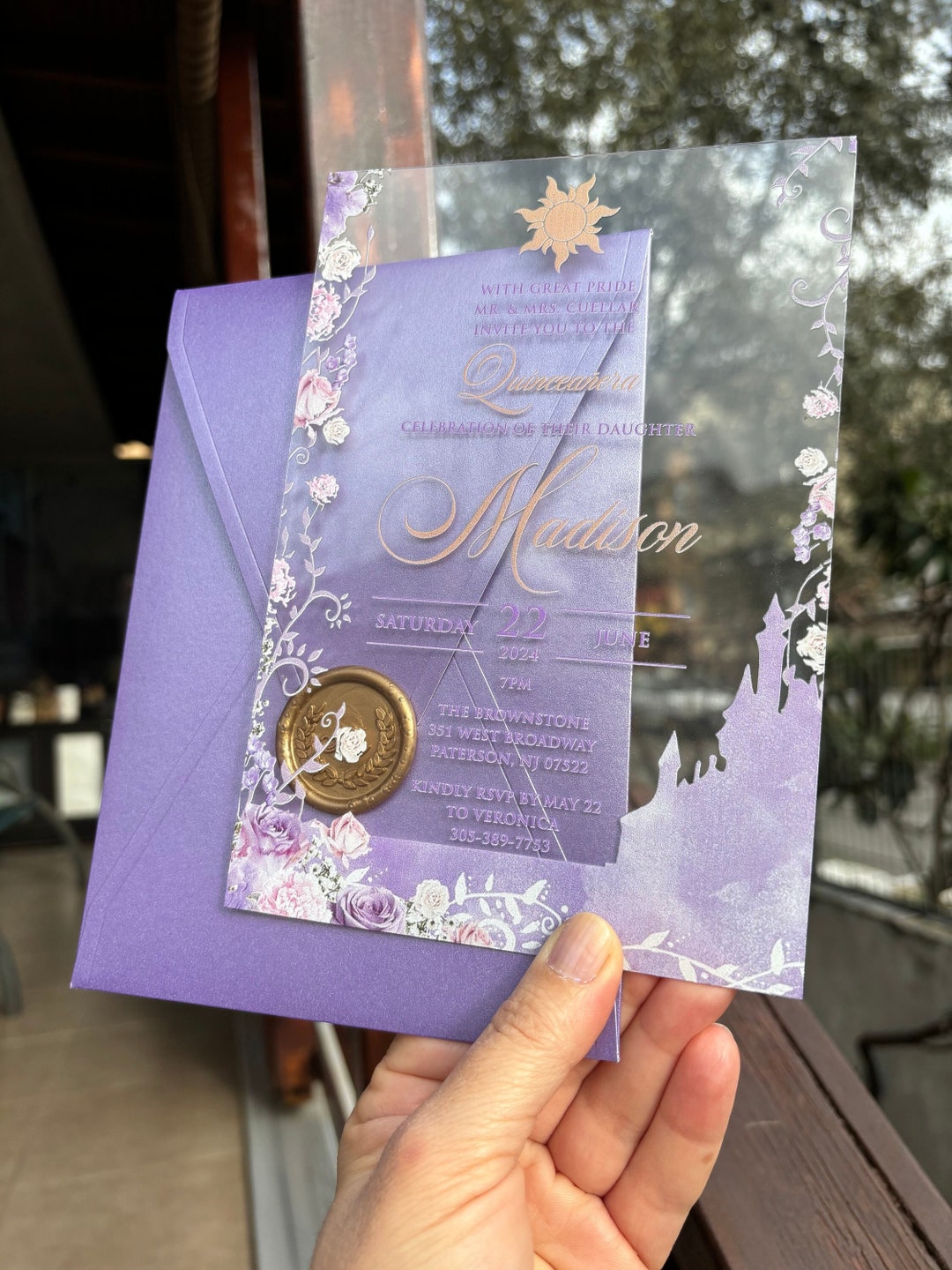 Rapunzel's Fairy Tale Tower Invitation, Acrylic Quinceañera Invitation ...
