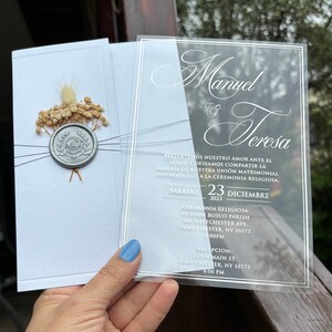 Elegant Acrylic Quinceañera and Wedding Invitations With White Pearl ...
