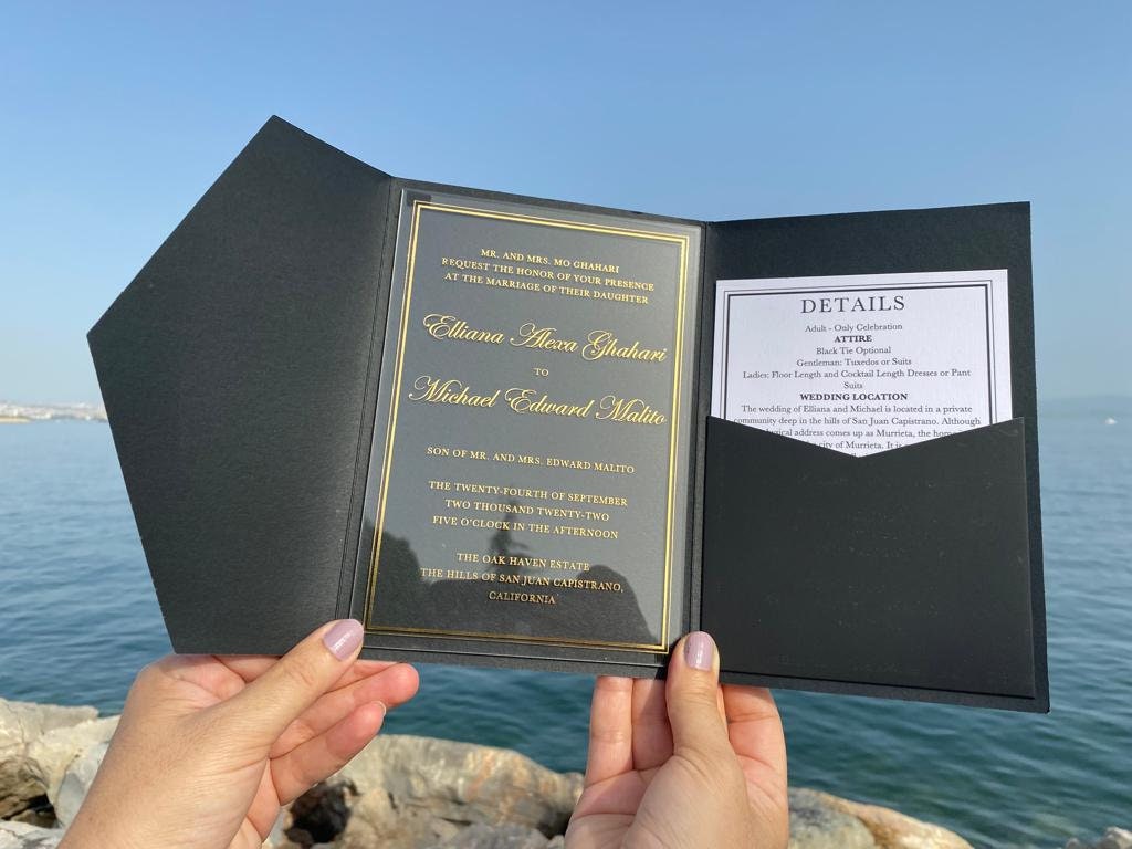 Luxury Black Soft-textured Pocket Envelope. Acrylic Wedding İnvitation ...
