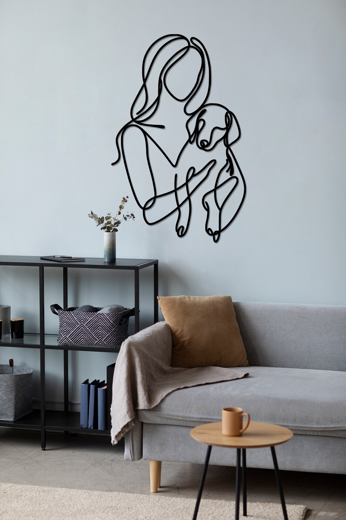 Minimalist Woman and Dog Metal Wall Art, Pet Lover Decor - Etsy