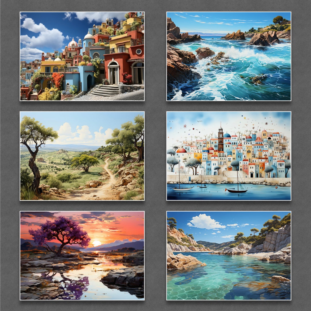 Spanish Landscapes and Towns Art Series - Set #6-4. Digital Paintings ...