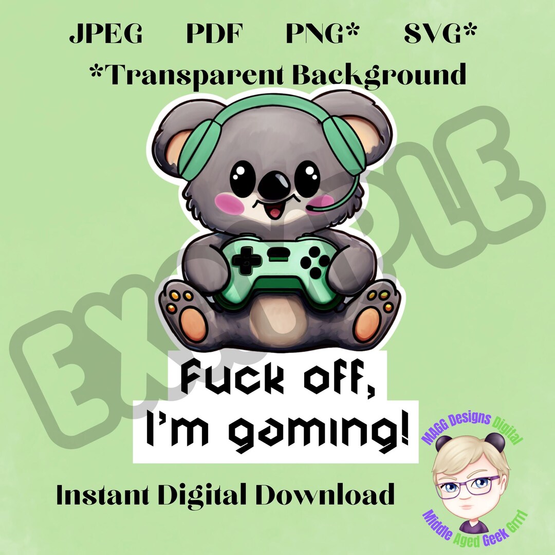 Swearing Gamer Koala Printable Sticker Adult Humour Jpeg - Etsy