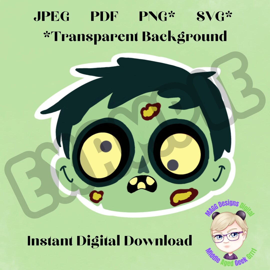 Goofy Zombie Printable Sticker Halloween Jpeg PDF PNG - Etsy