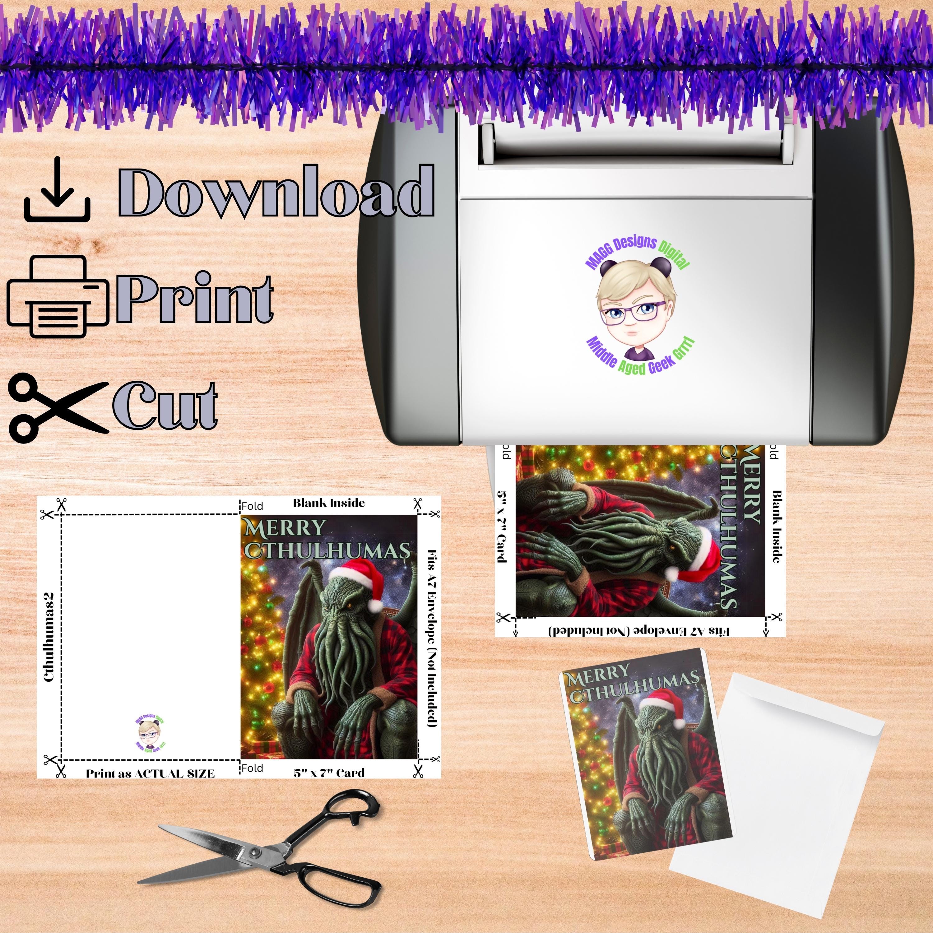 Cthulhu Wearing Santa Hat Printable Christmas Card, Instant Download ...