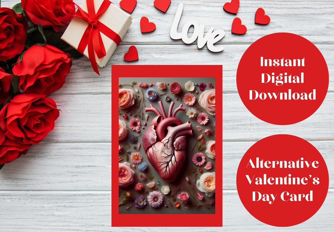 Anatomical Heart Printable Card, Instant Download, Digital Greeting ...