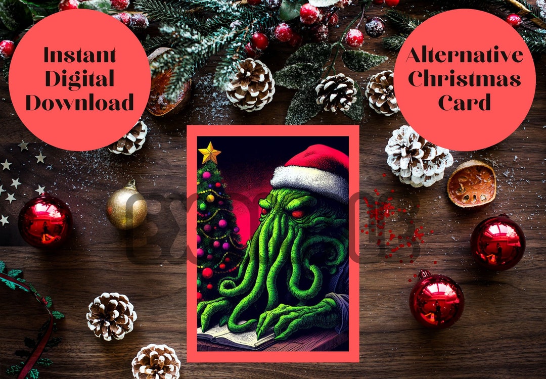 Cthulhu Wearing Santa Hat Printable Christmas Card Instant - Etsy