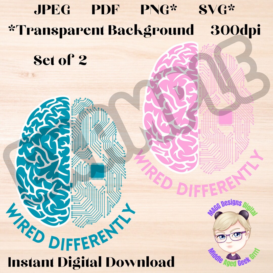 Wired Differently Brain Printable Sticker, Instant Download, Digital ...