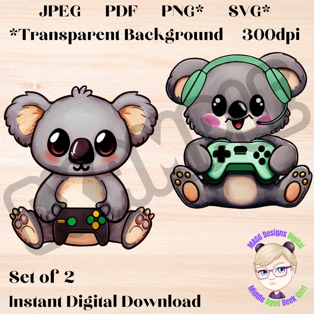Gamer Koala Printable Sticker, PDF, PNG, SVG, Instant Download, Digital ...