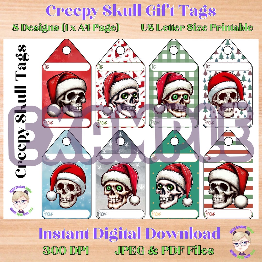 Creepy Skulls Christmas Gift Tags, Creepmas, Set of 8, Instant Download ...