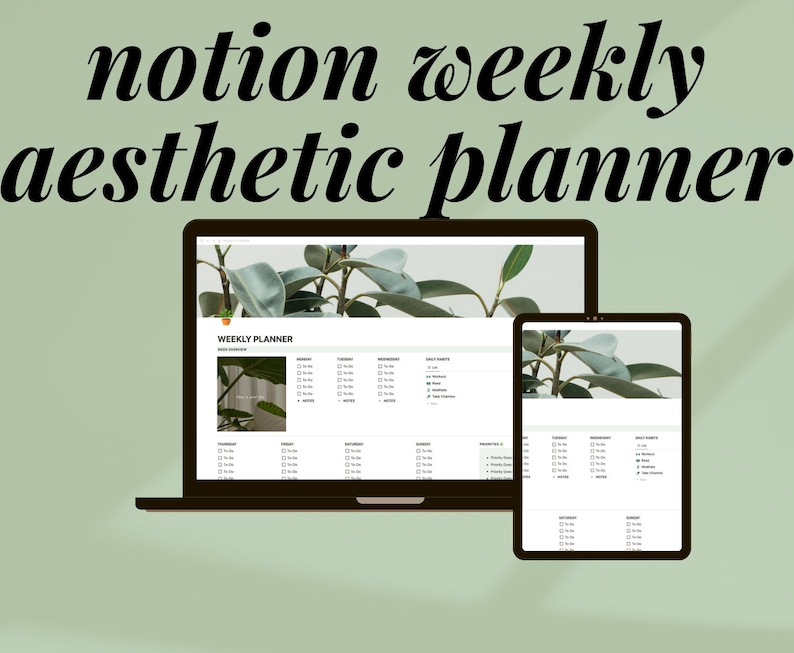 Notion Aesthetic Weekly Planner Template ADHD Productivity - Etsy
