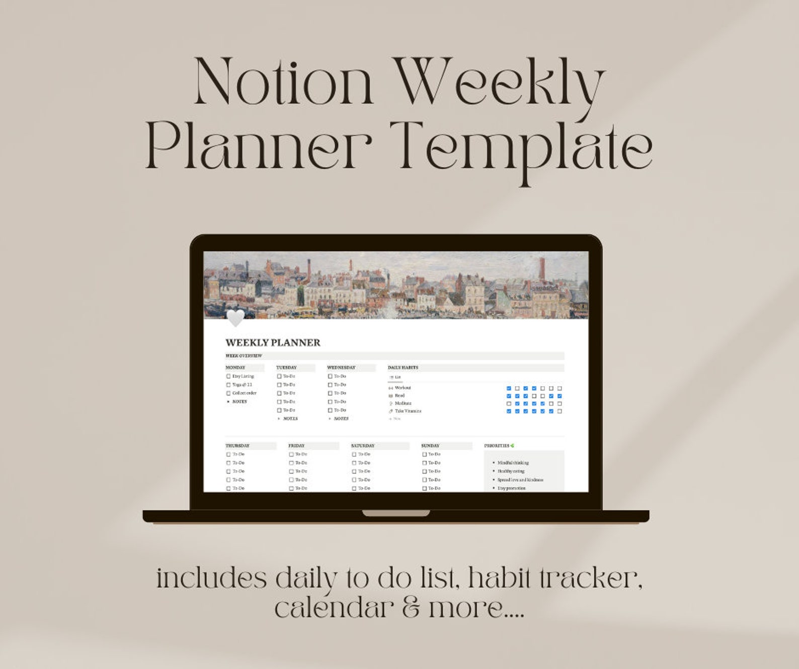Notion Aesthetic Weekly Planner Template ADHD, Productivity Planner for ...