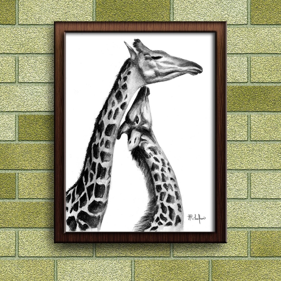 Printable Wall Art Drawing of Two Giraffes - Etsy