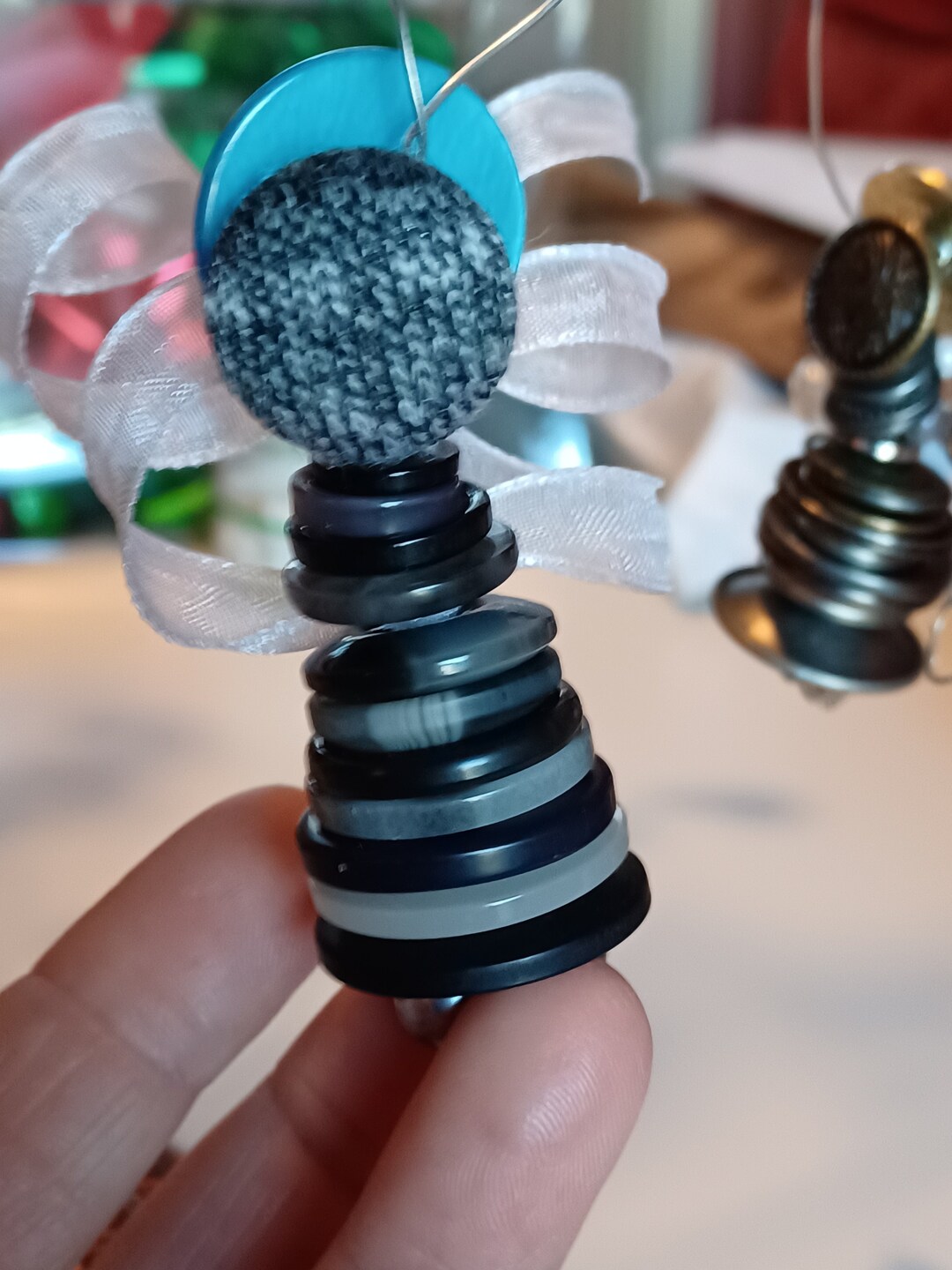 Angel Ornament - Gray Blue Buttons - Etsy