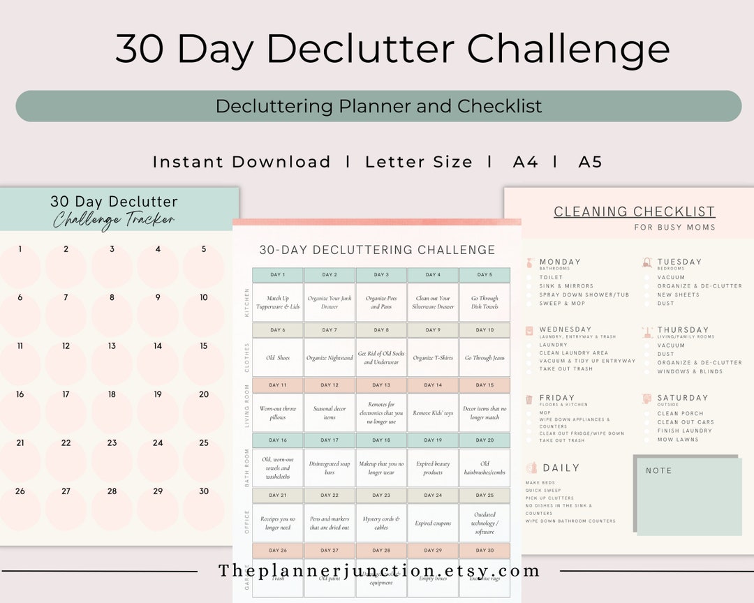30 Day Declutter Challenge Planner: Home Organization Checklists (A4 ...