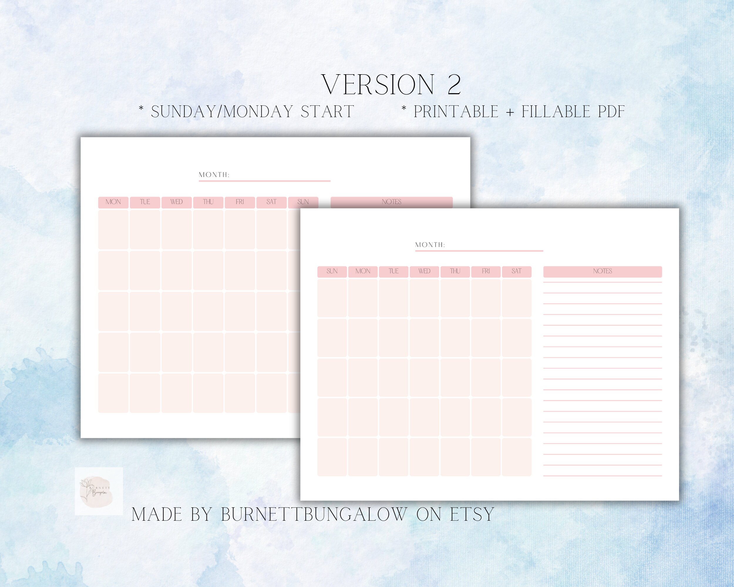 Blank Monthly Calendar Printable Landscape, Minimalist Calendar ...