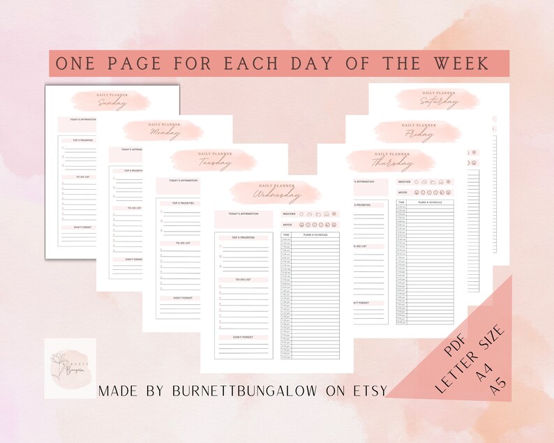 2026 Daily Planner Printable: To-do List, Work Agenda (A4, A5, Letter PDF) - Etsy