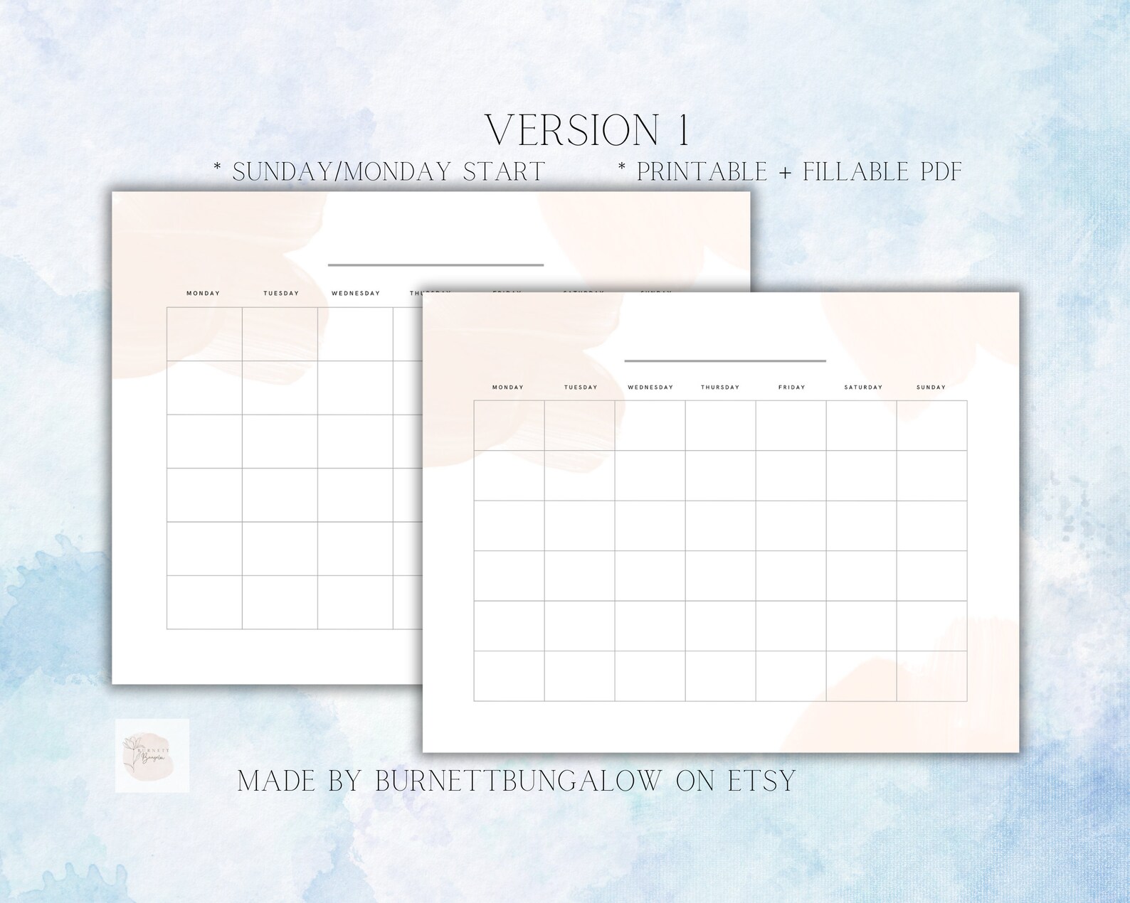 Blank Monthly Calendar Printable Landscape Minimalist - Etsy