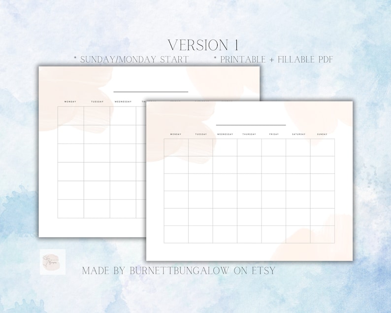 Blank Monthly Calendar Printable Landscape, Minimalist Calendar ...