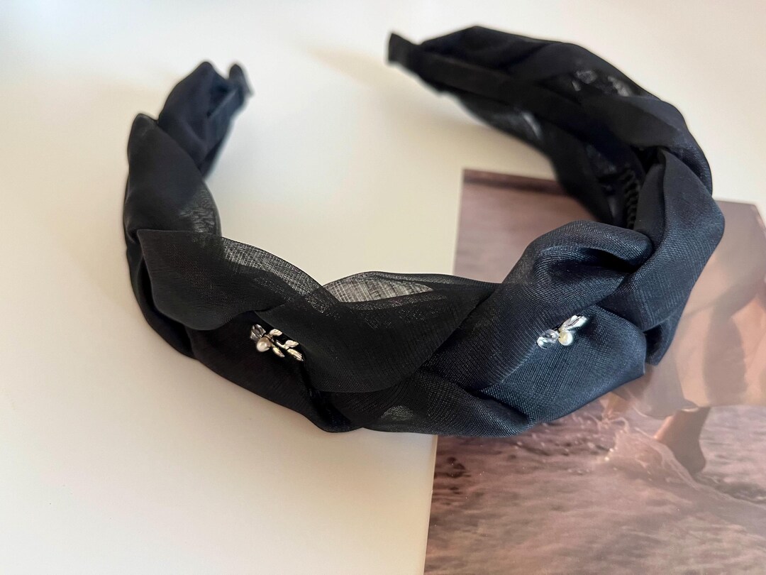 Black Mesh Headband, Pearl and Crystal Embellished Headband, Elegant ...