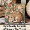 Vintage Rabbit Ceramic Tile Art, Hand Sublimated 6" Square, Trivet ...