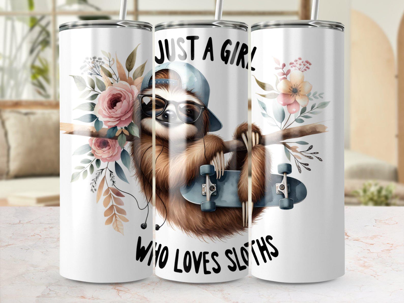 Just A Girl Who Loves Sloths Digital Tumber Wrap Digital PNG Art, Cute ...