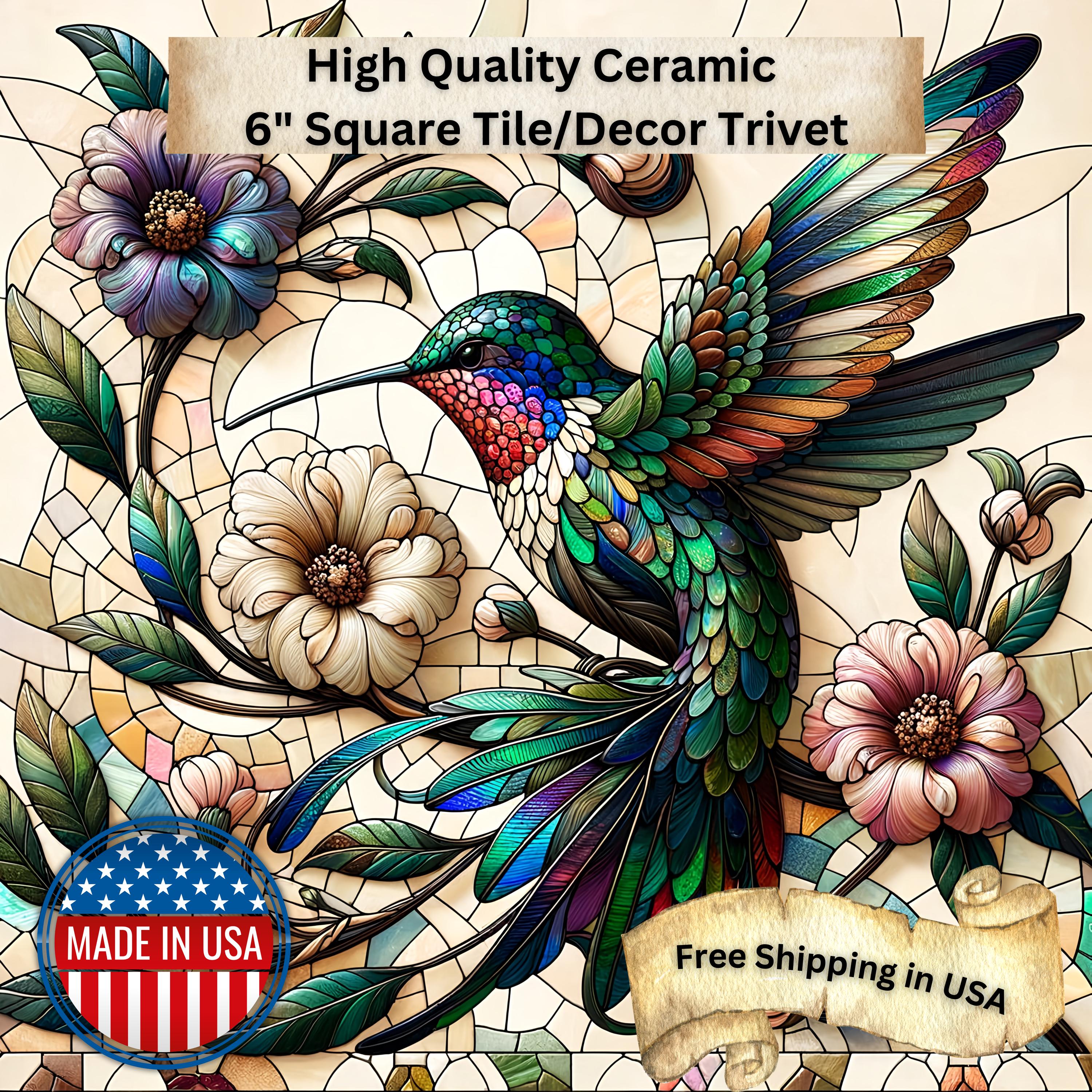 Vintage Hummingbird Ceramic Tile Art, Hand Sublimated 6" Square, Trivet ...