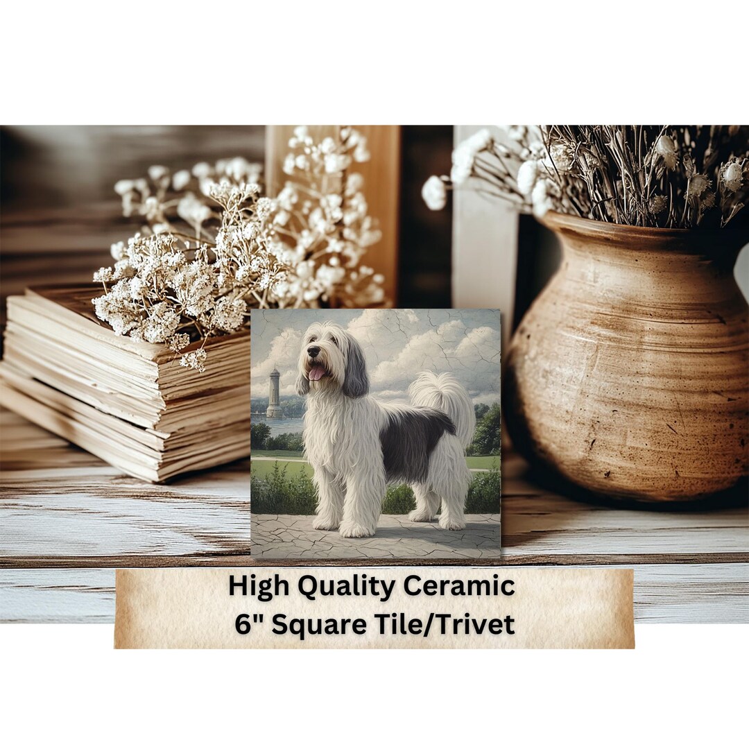 Vintage English Sheepdog Ceramic Tile Art, Hand Sublimated 6" Square ...