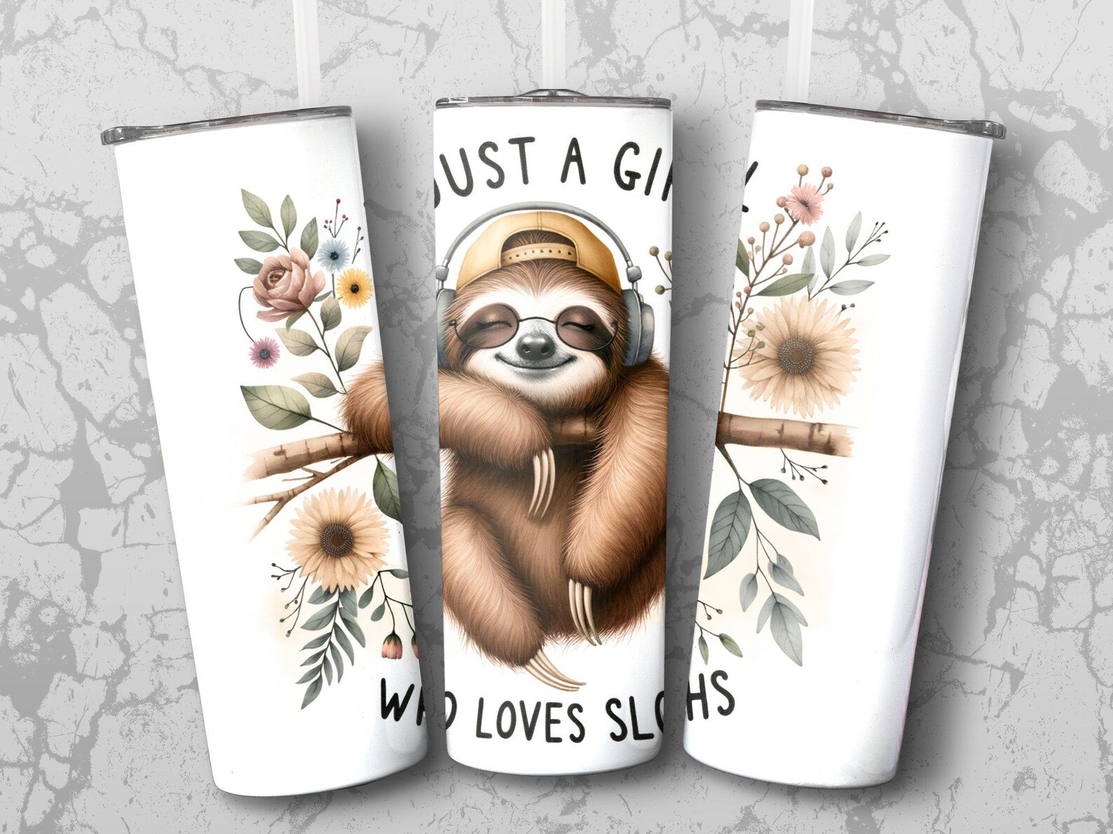 Cute Sloth Girl Digital Tumbler Wrap Download, Sloth Lover Wall Art ...