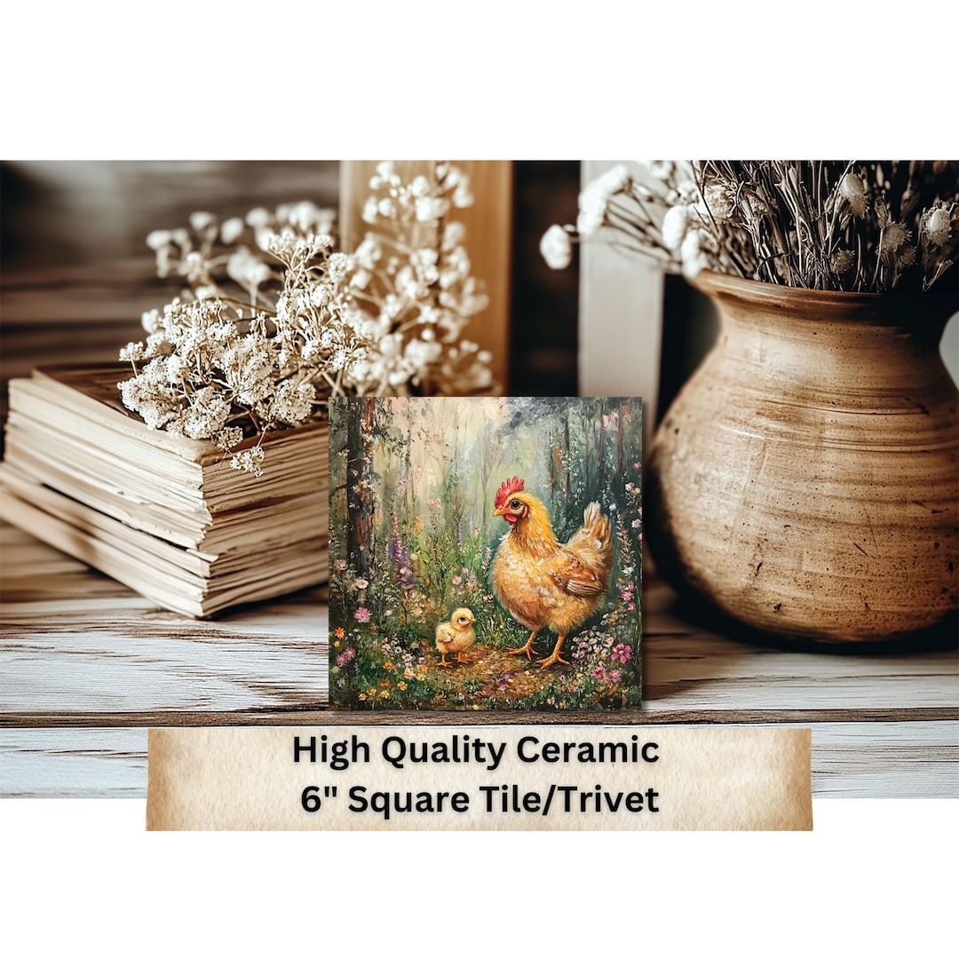 Vintage Chicken Ceramic Tile Art, Hand Sublimated 6" Square, Trivet ...