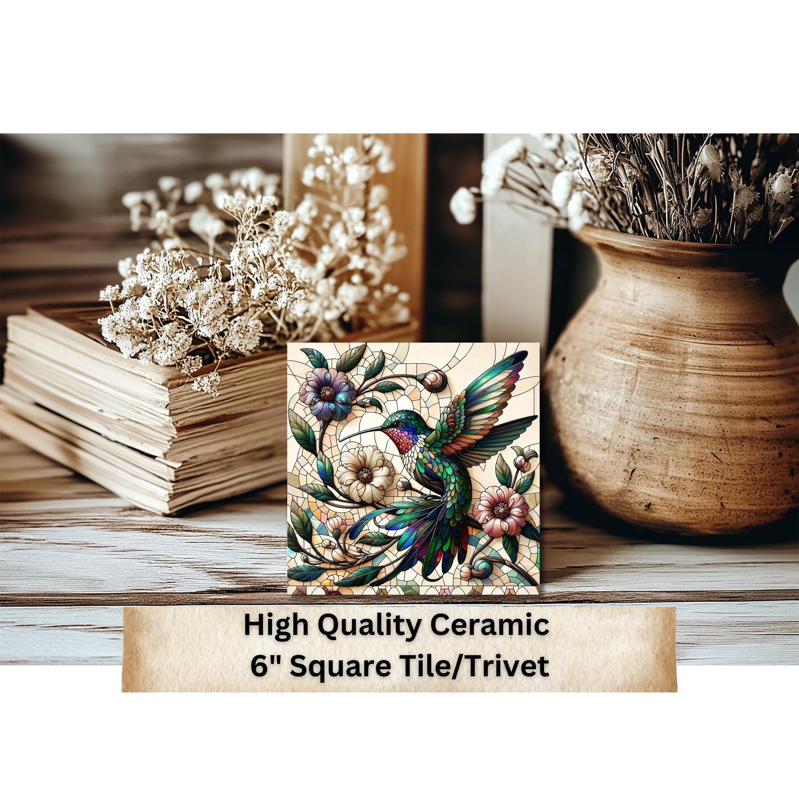 Vintage Hummingbird Ceramic Tile Art, Hand Sublimated 6" Square, Trivet ...