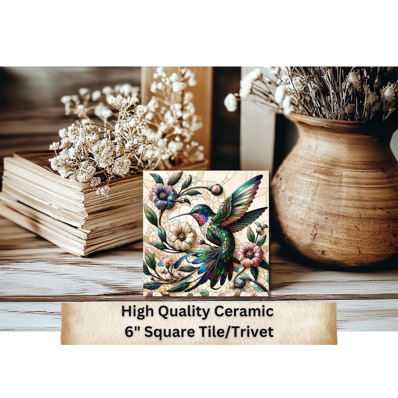 Vintage Hummingbird Ceramic Tile Art, Hand Sublimated 6" Square, Trivet ...