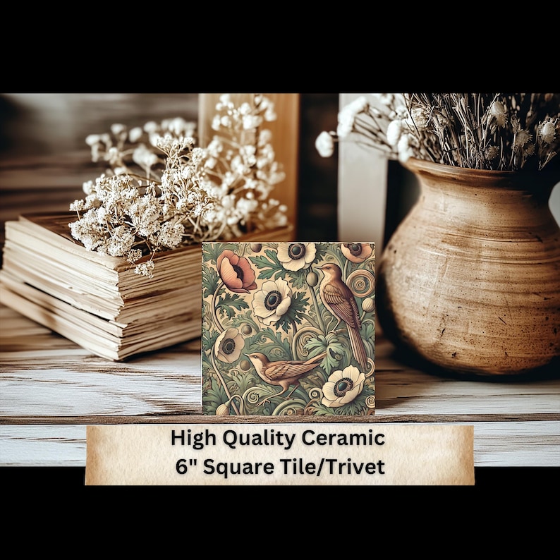 Vintage Bird Ceramic Tile Art, Hand Sublimated 6" Square, Trivet ...